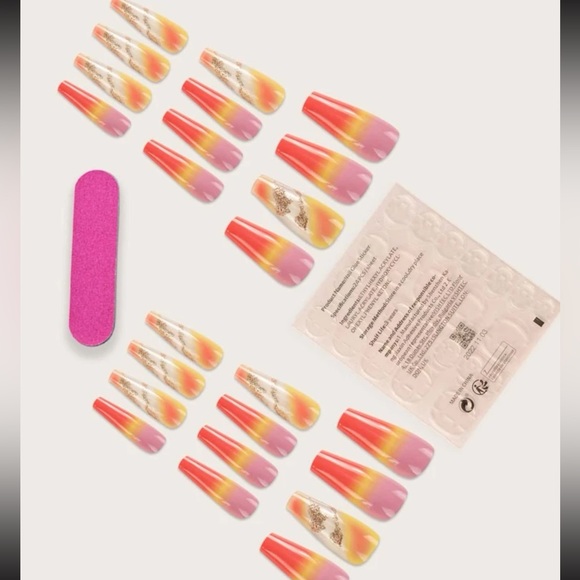 Other | Nwt Sunset Glitter Coffin Fake Nails | Poshmark